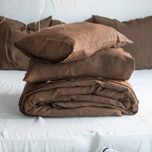 Linen Bedding Set in Walnut. Duvet Cover and 2 Pillowcases Set. King ...