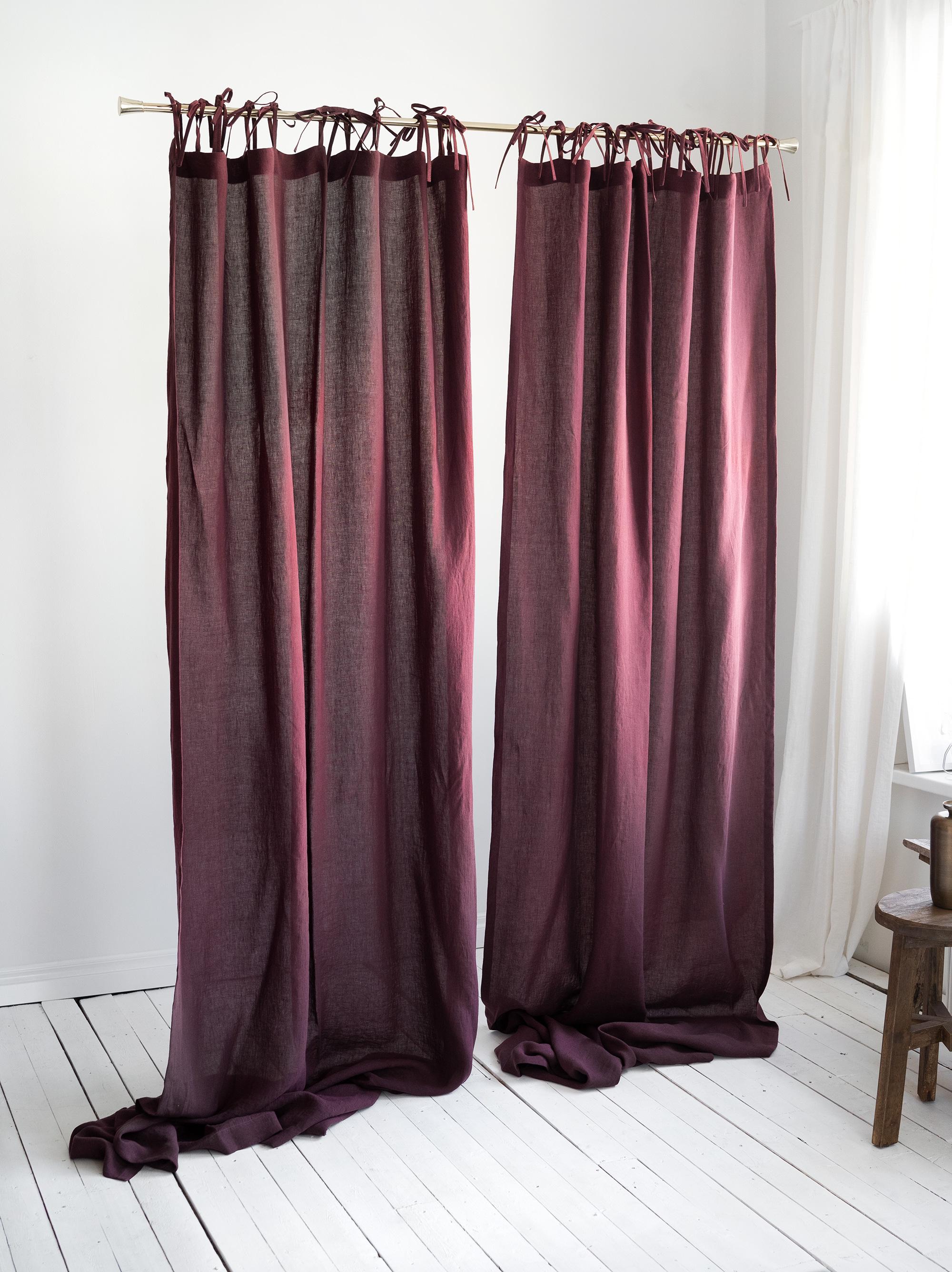 Tie Top Linen Curtains in Burgundy - Ruby Red Curtain Panel - Sheer ...