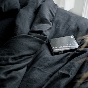 Linen Bedding Set in Space Black. 3 Piece Set in King, Queen, Twin ...