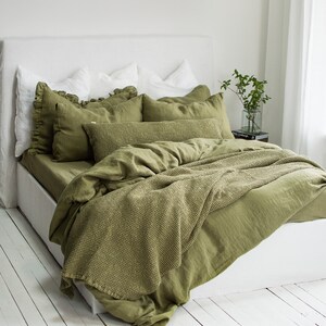 Ruffled Linen Sham With Envelope Closure, Washed Frilled Linen Pillow ...