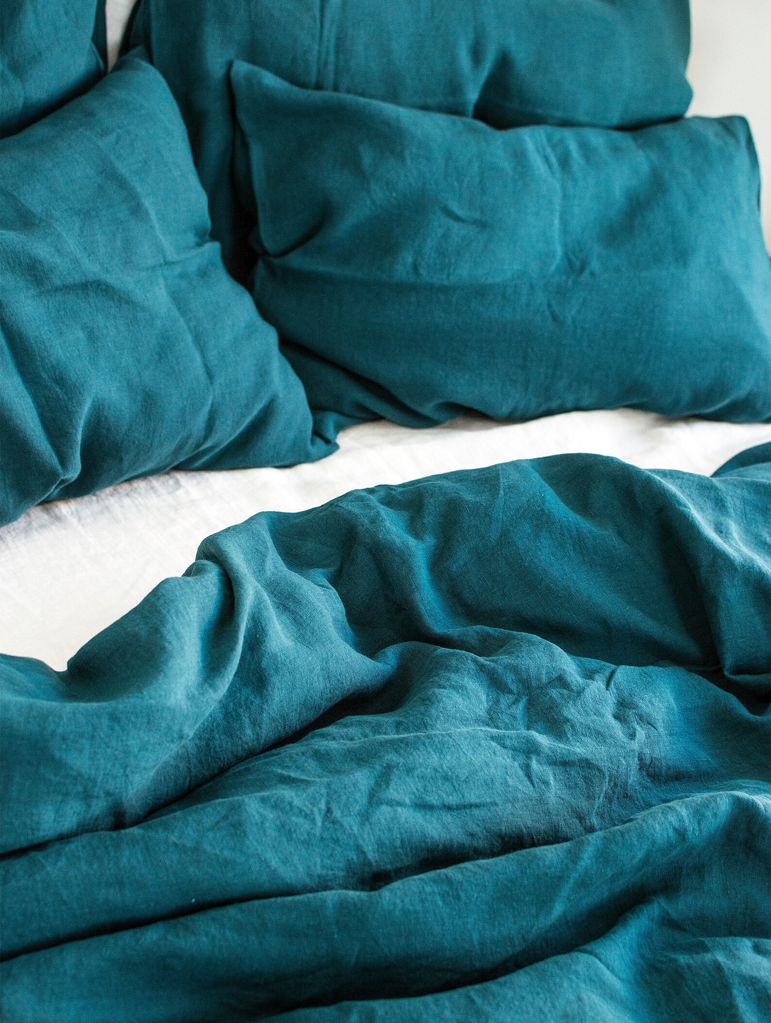 Linen Sheet Set in Emerald Blue - Fitted Sheet, Flat Sheet, 2 ...