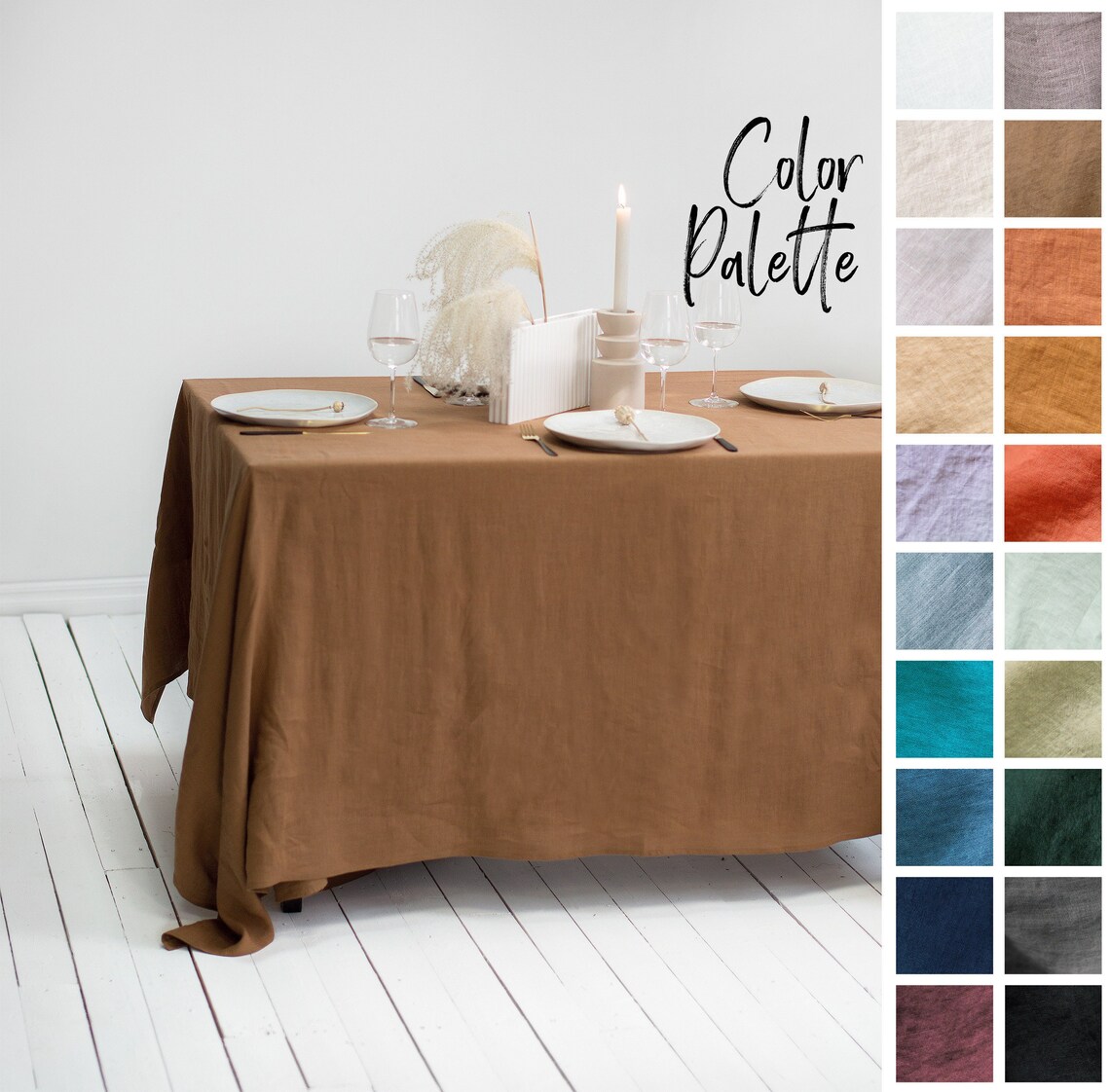 Linen Tablecloth in Tobacco. Linen Tablecloth for Round and Rectangle ...