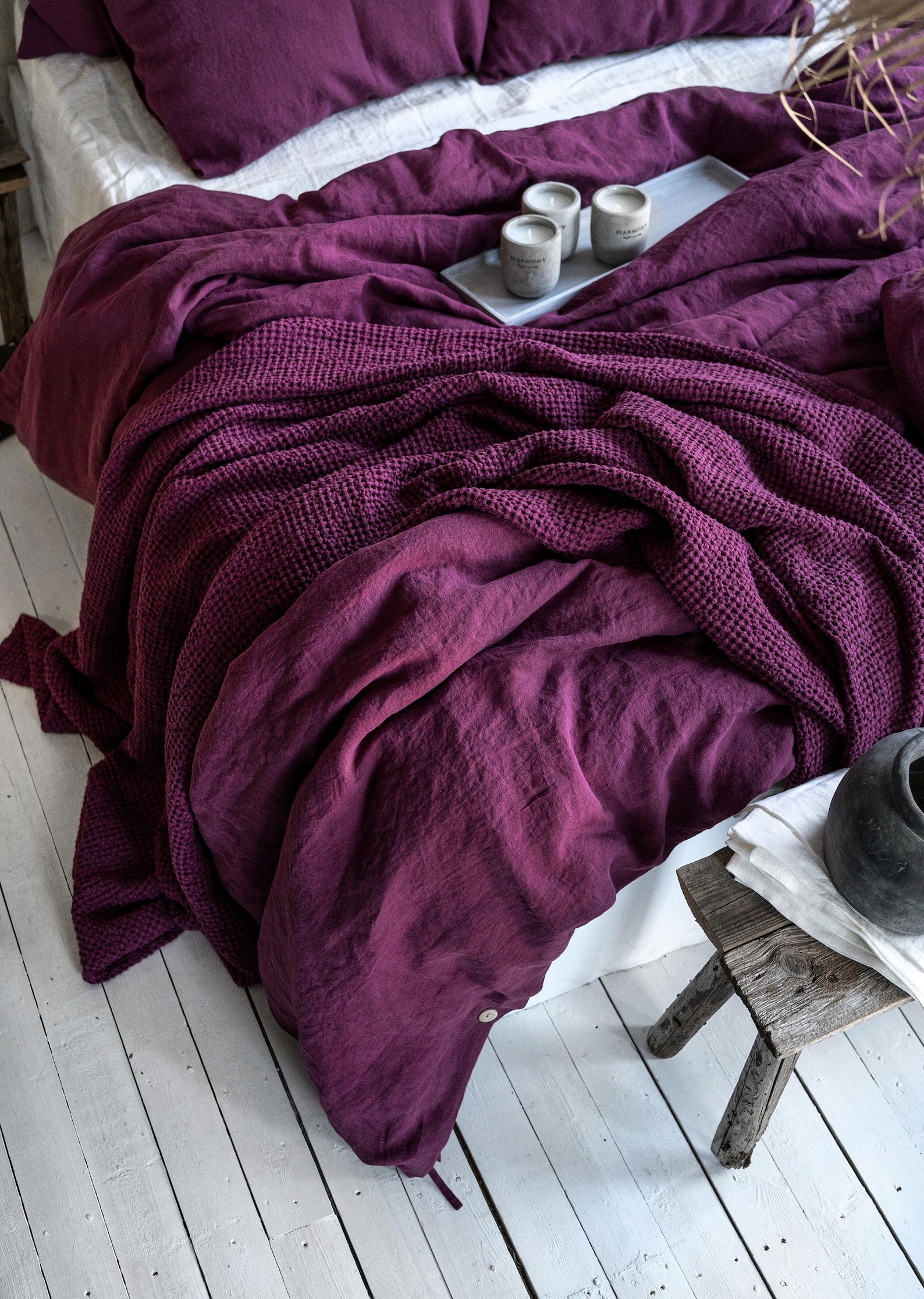 Waffle Blanket in Fuchsia. Natural Soft Purple Throw Blanket - Linen ...