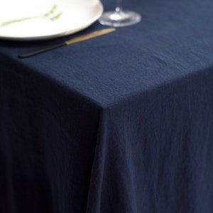Linen Tablecloth in Midnight Blue. Navy Tablecloth for Round and ...