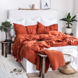 Terracotta Linen Pillowcase, Clay Red Pillow Sham, Burnt Orange Cushion ...