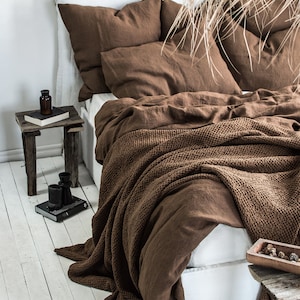 Linen Bedding Set in Walnut. Duvet Cover and 2 Pillowcases Set. King ...