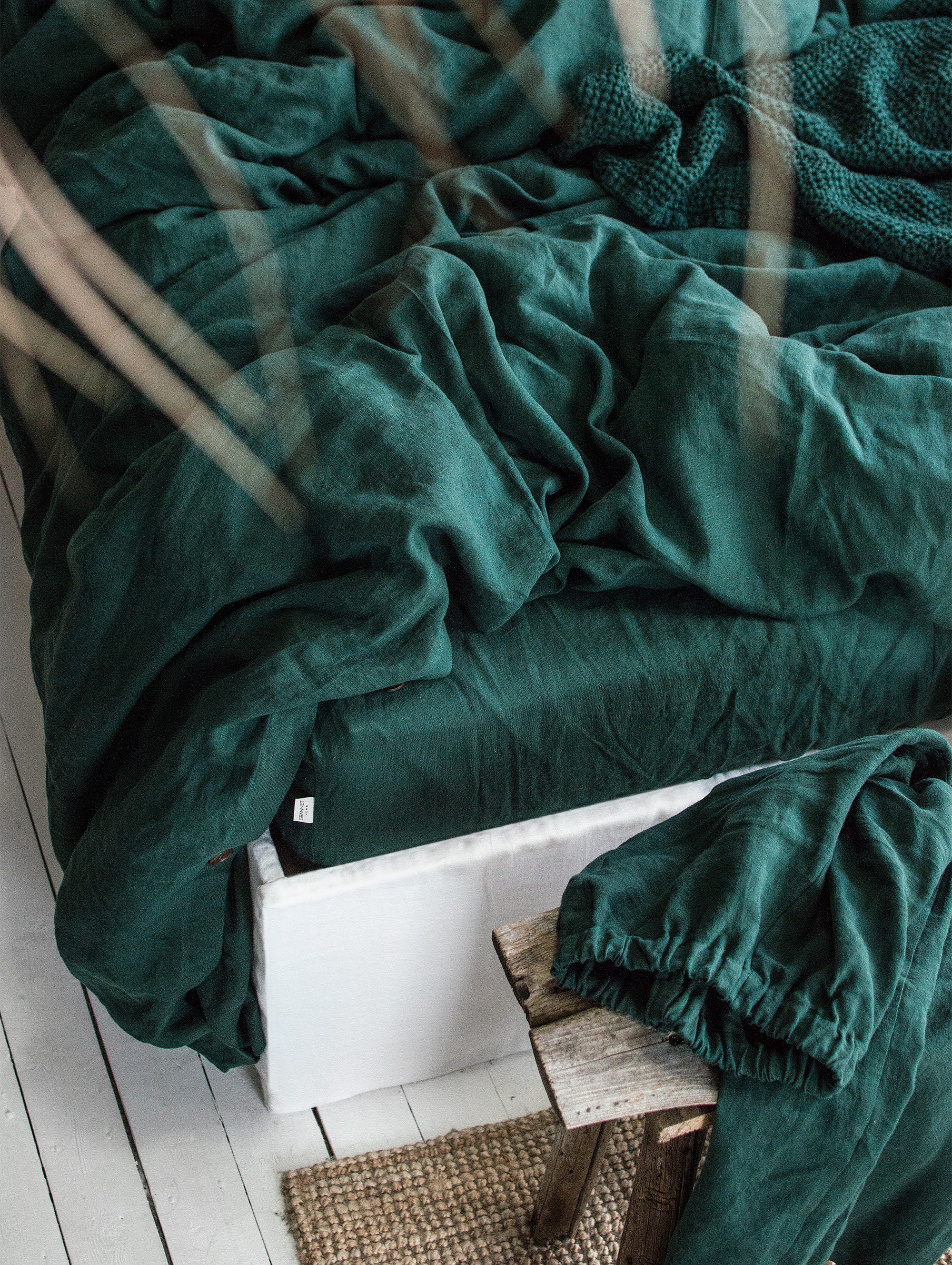 Linen Fitted Sheet in Jungle Green. Washed Linen Sheet in King, Queen ...