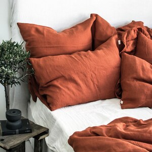 Terracotta Linen Sheet Set. Clay Red Fitted Sheet, Flat Sheet & 2 ...
