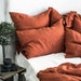 Terracotta Linen Sheet Set. Clay Red Fitted Sheet, Flat Sheet & 2 ...