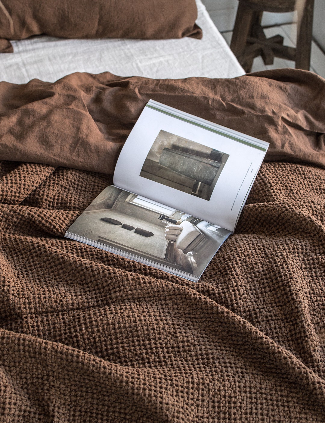 Waffle Blanket in Walnut. Extra Soft Waffle Throw Blanket. Linen-cotton ...