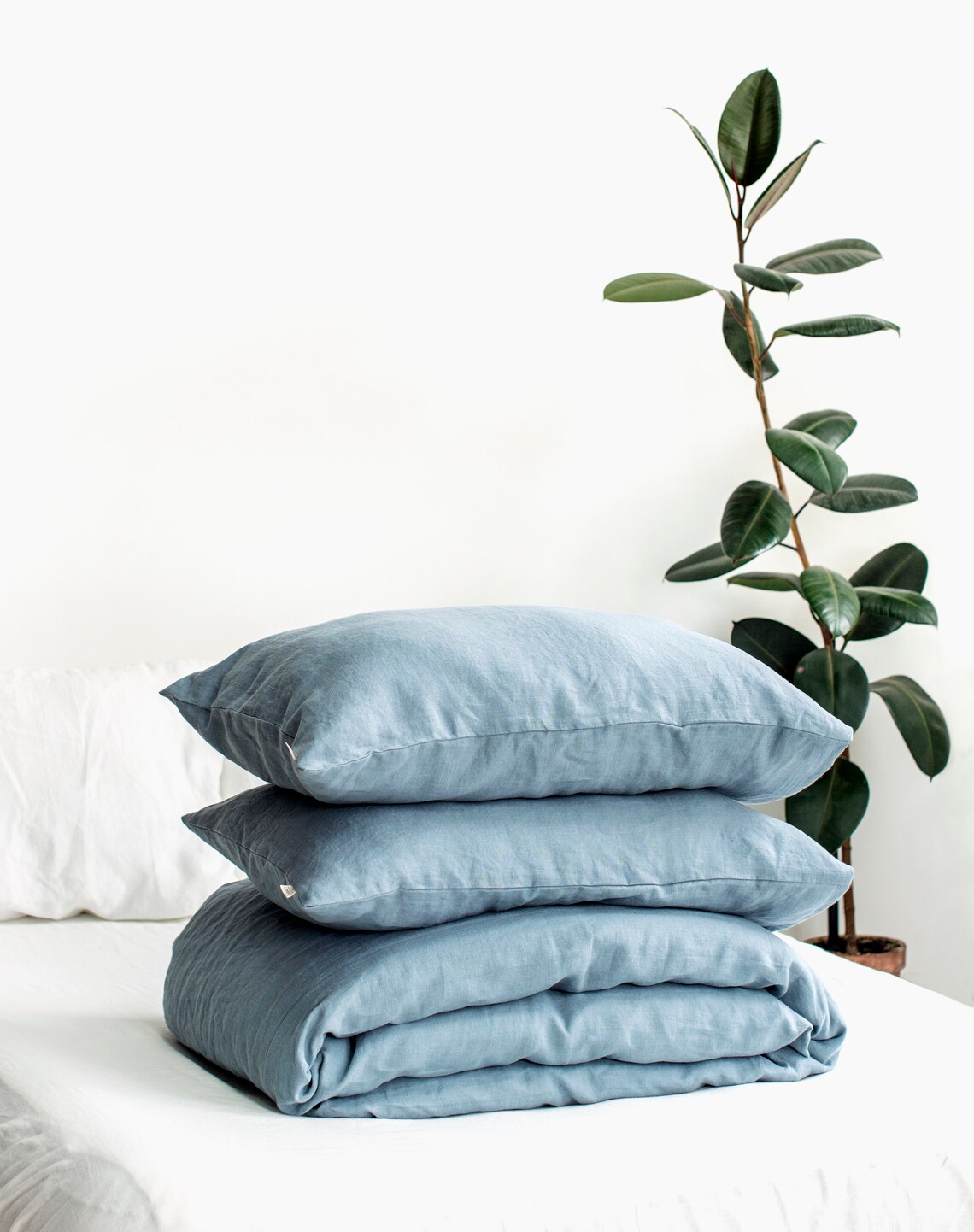 Linen Bedding Set in Dusty Blue. 3 Piece Set: 2 Pillowcases & | Etsy
