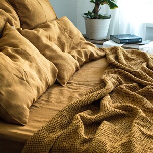 Linen Fitted Sheet in Mustard - King, Queen, Full, Double, Twin, Single ...