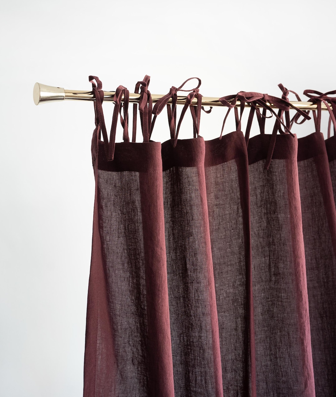 Tie Top Linen Curtains in Burgundy - Ruby Red Curtain Panel - Sheer ...