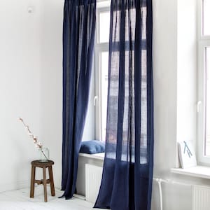 Linen Curtains in Midnight Blue, Linen Curtain Drape, Navy Rod Pocket ...