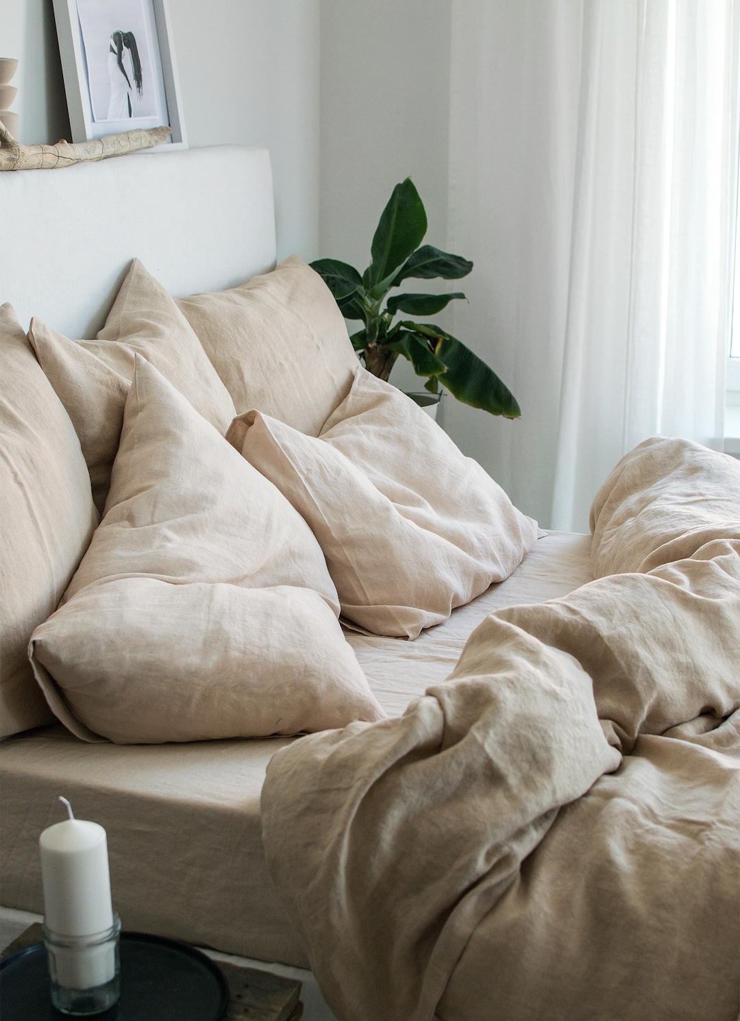 Linen Sheet Set in Cream. Fitted Sheet, Flat Sheet & 2 Pillowcases ...