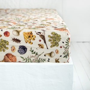 MUSHROOM LINEN FITTED Sheet. Linen Fitted Sheet in Vintage Mushrooms ...