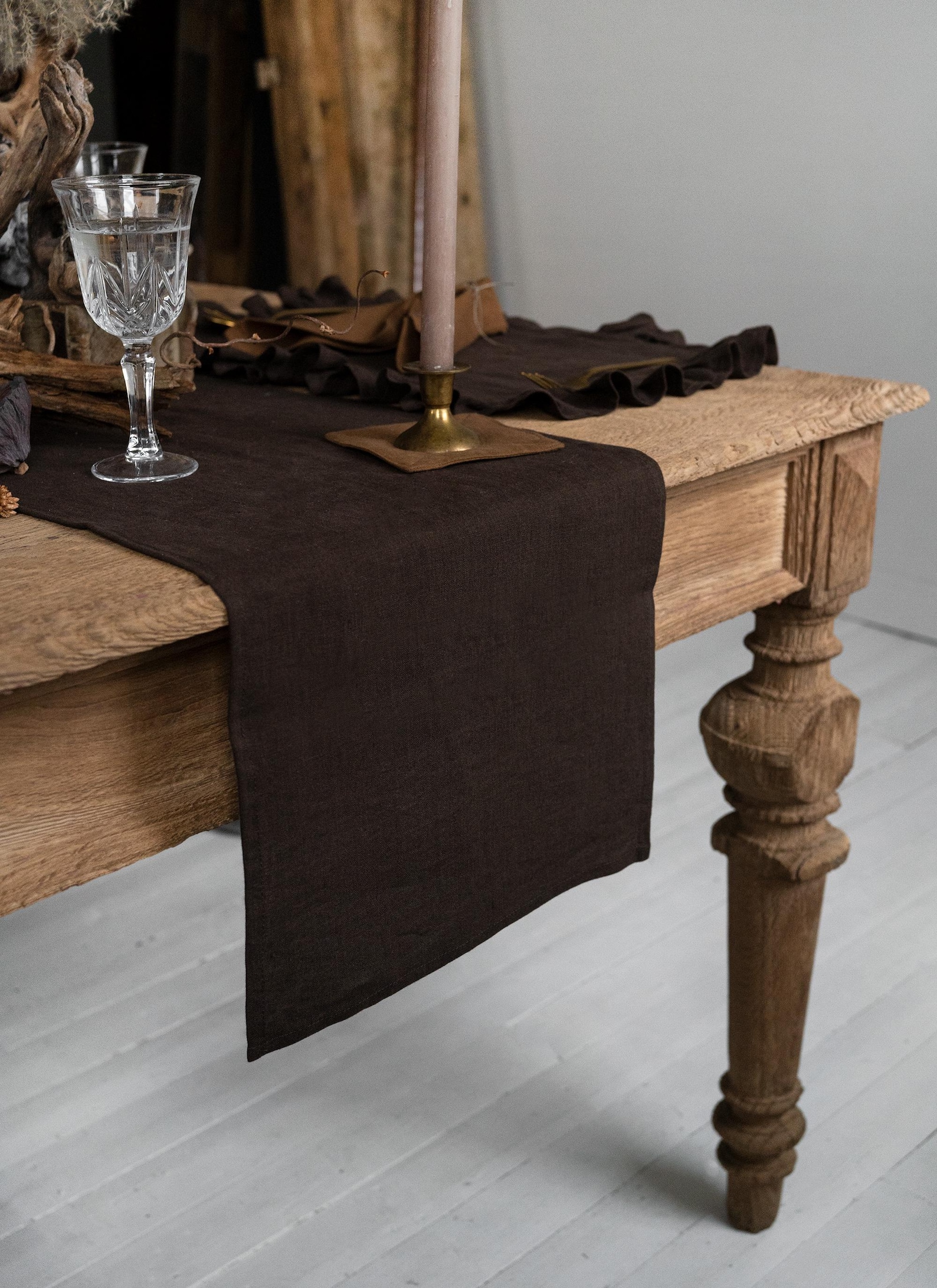 Linen Table Runner in Chocolate - Dark Brown Centerpiece Cloth ...