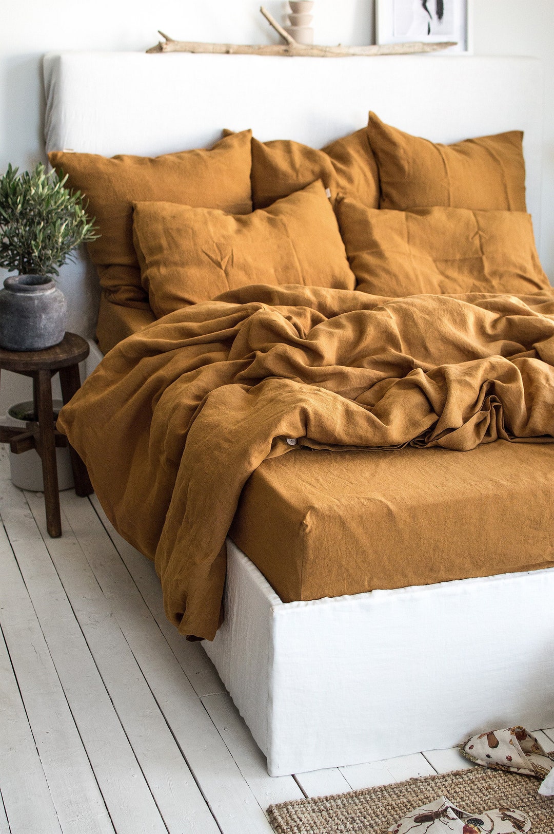 Linen Duvet Cover in Mustard - Cal King Queen Twin Full Double Single ...