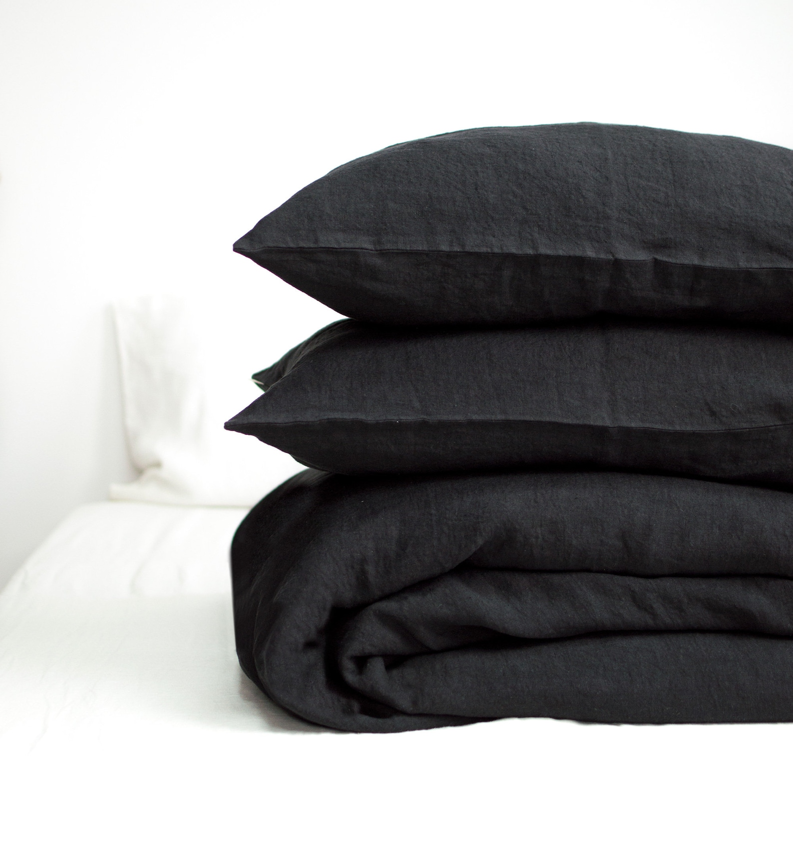 Linen Bedding Set in Space Black. 3 Piece Set in King Queen - Etsy
