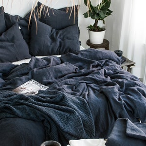 Linen Duvet Cover in Graphite Blue - Cal King Queen Full Double Twin ...
