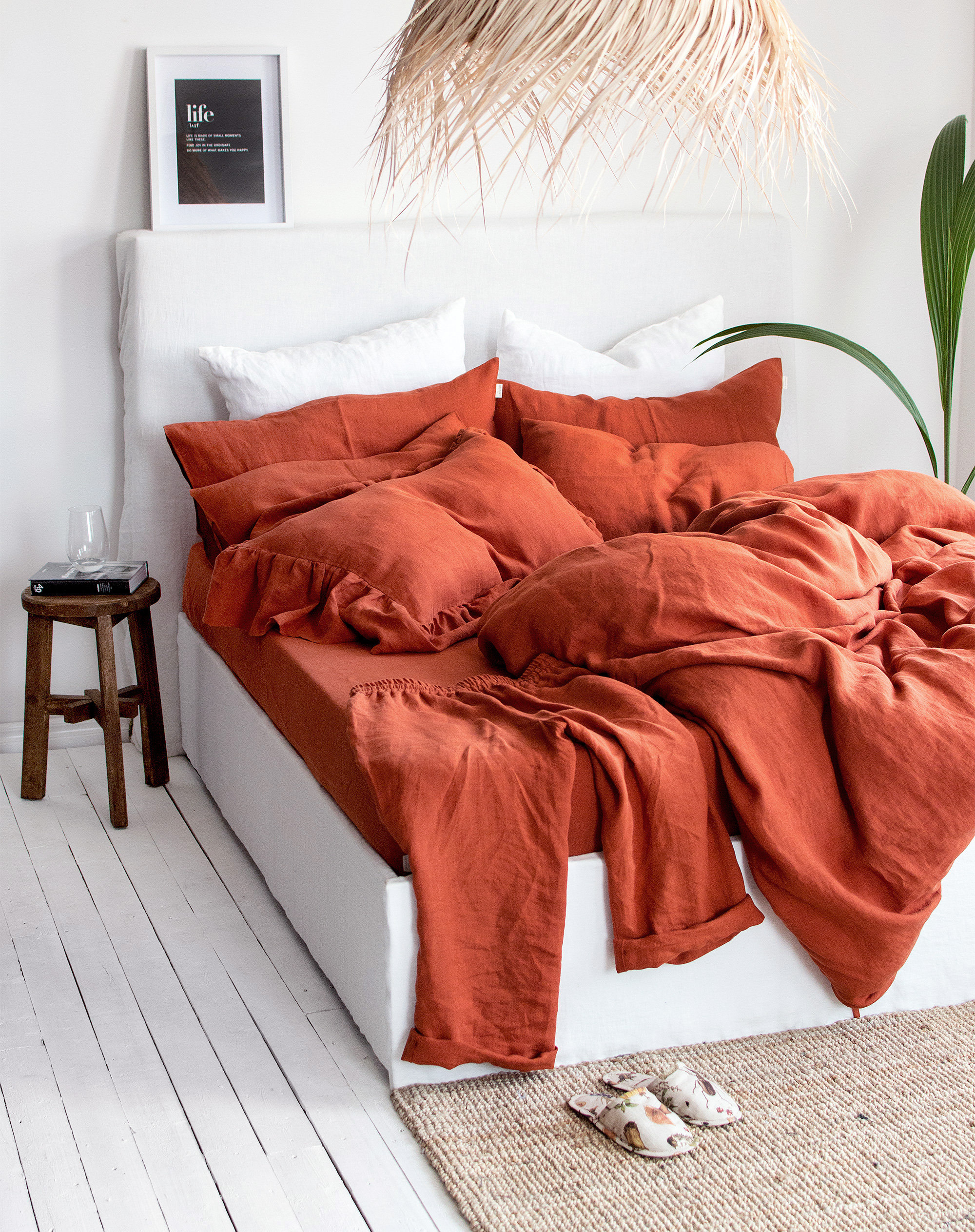 Terracotta Linen Sheet Set. Clay Red Fitted Sheet, Flat Sheet & 2 ...