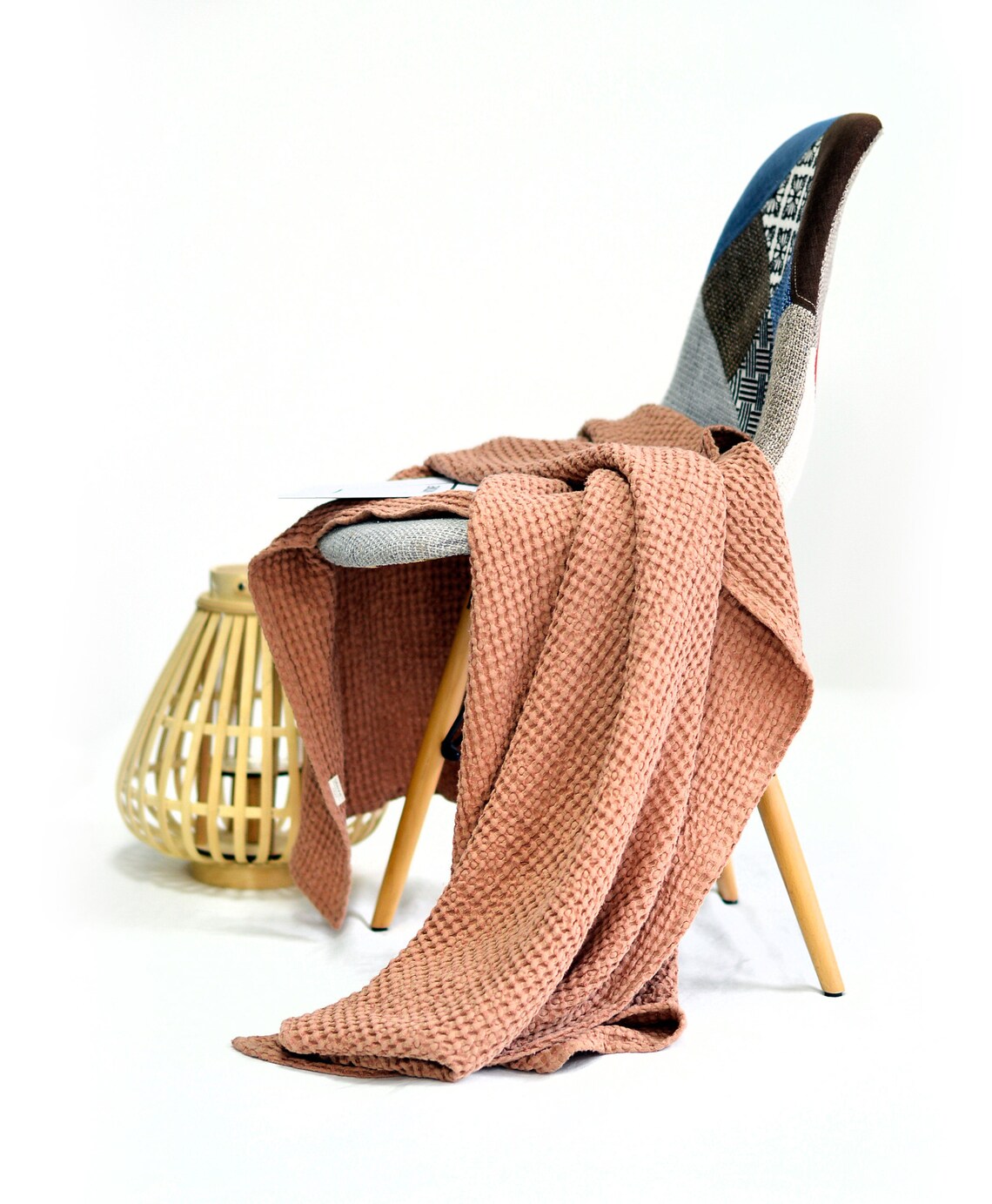 Linen Waffle Throw Blanket in Beige. Extra Soft & Puffy Waffle Blanket ...