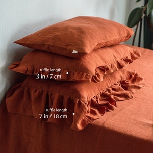 Ruffled Linen Sham With Envelope Closure, Washed Frilled Linen Pillow ...