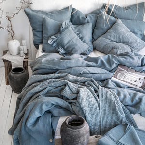 Linen Bedding Set in Dusty Blue. 3 Piece Set: 2 Pillowcases & Duvet ...