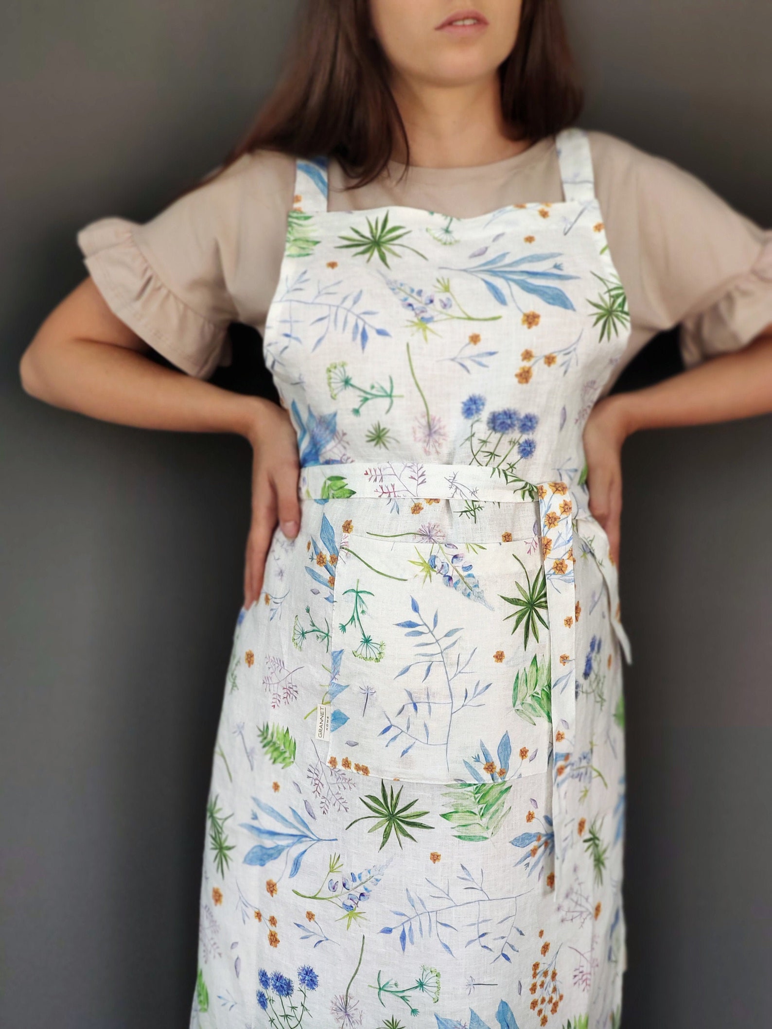 BOTANIC LINEN APRON. Unique Botanic Print Linen Apron for | Etsy