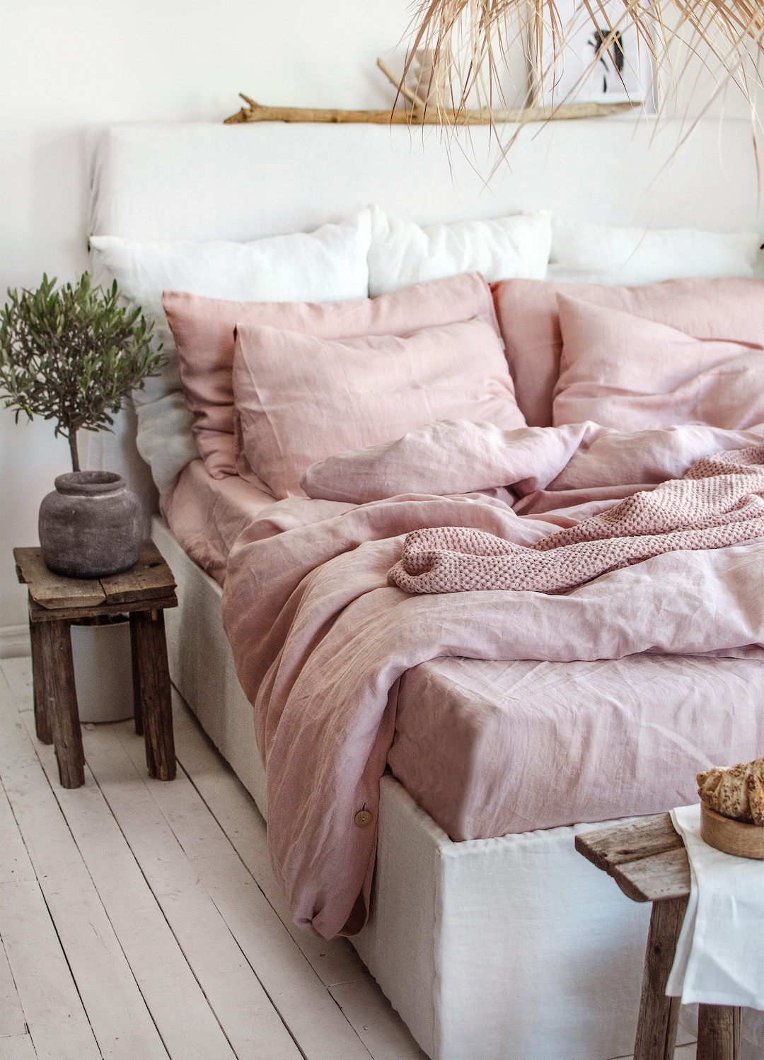 Linen Bedding Set in Dusty Rose. 3 Piece Set in King, Queen, Twin, Full ...