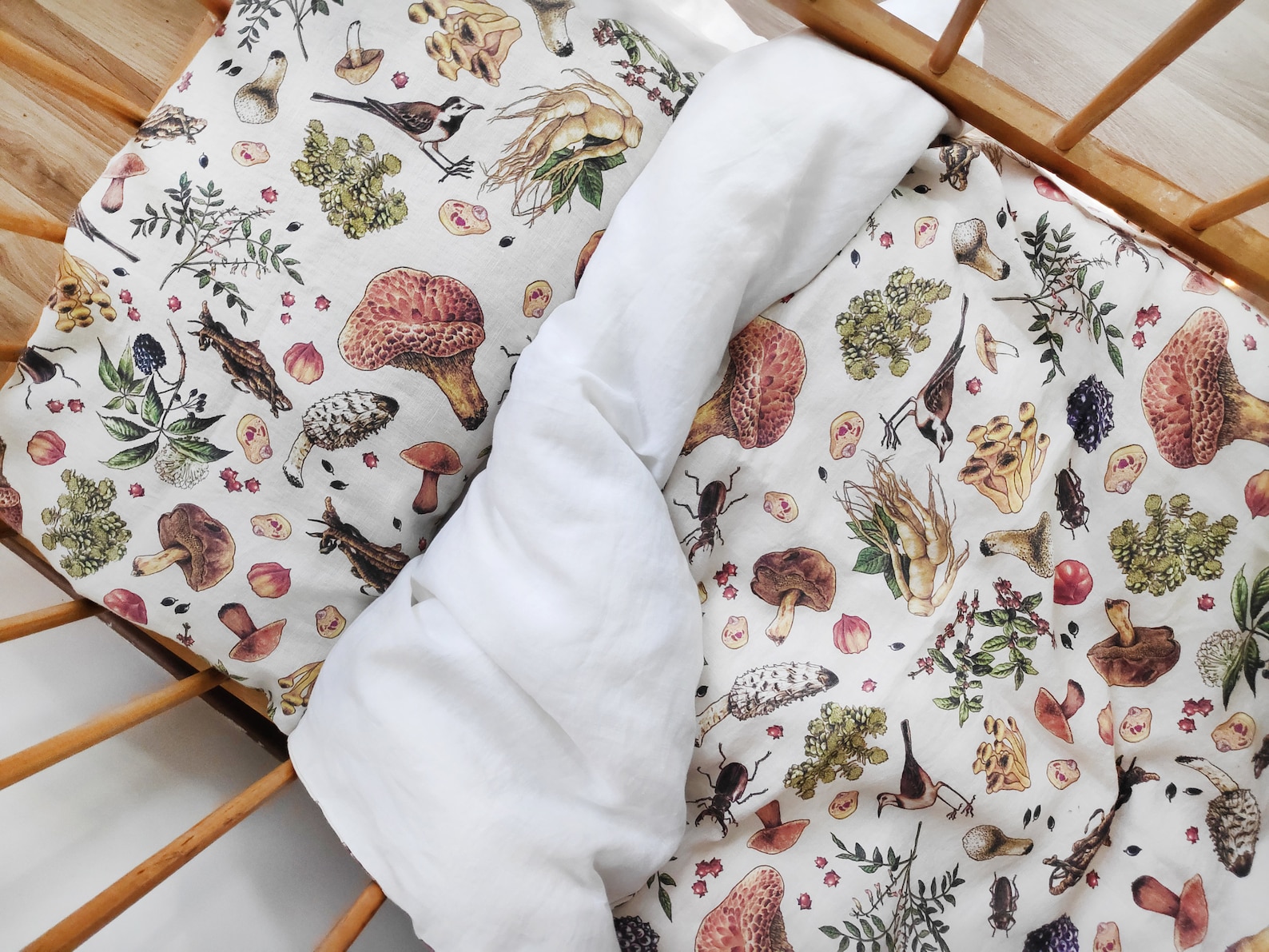 LINEN TODDLER MUSHROOM Bedding. 2 Piece Set. Unique Mushroom Natural ...
