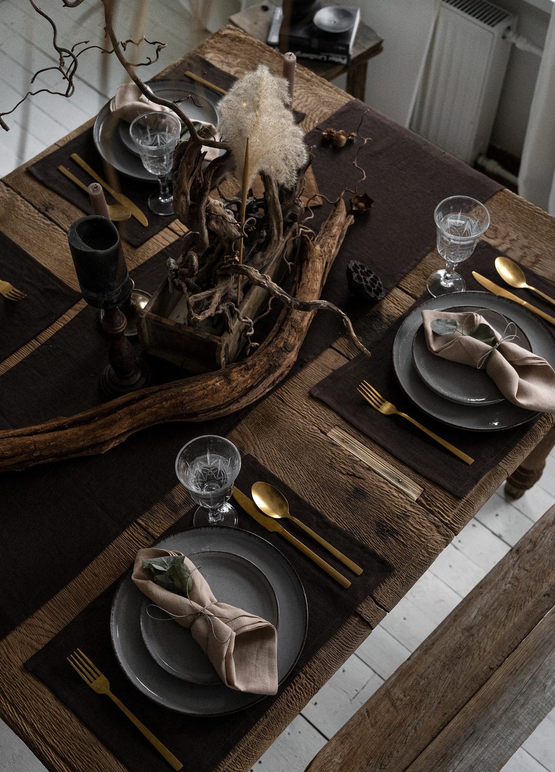 Linen Table Runner in Chocolate - Dark Brown Centerpiece Cloth ...