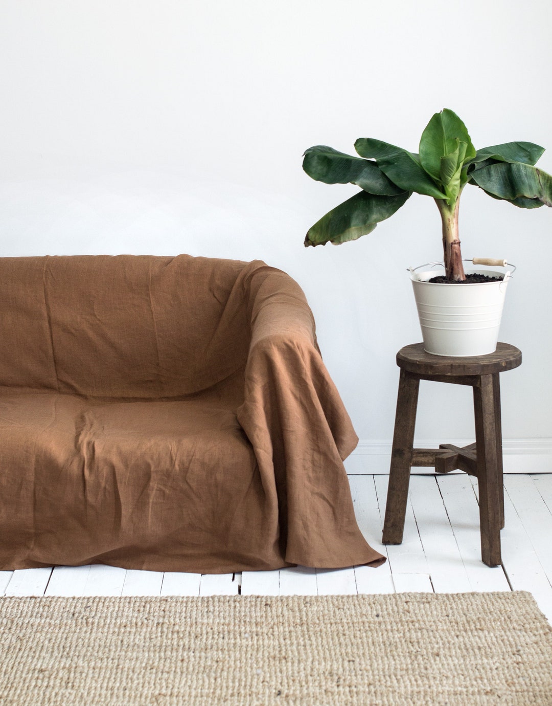 Linen Couch Cover, Tobacco Linen Sofa Cover, Brown Couch Cover ...