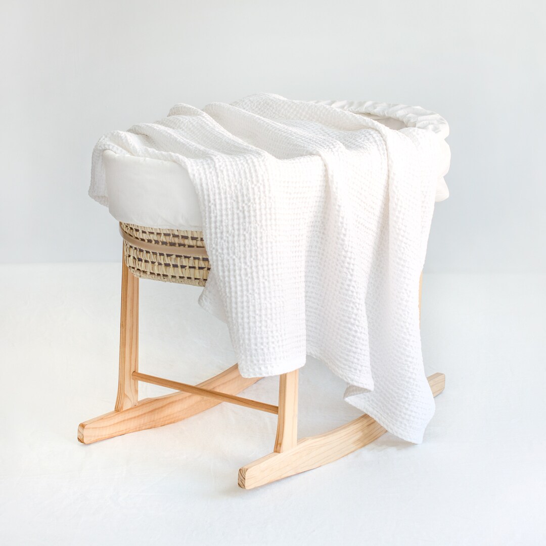 WHITE LINEN BABY Blanket. Stylish & Soft Linen Waffle Throw Blanket for ...