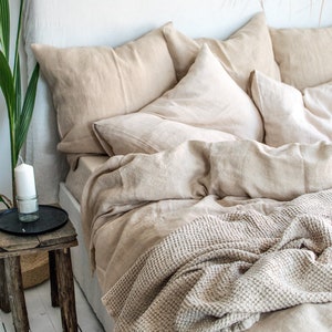 Linen Bedding Set in Cream. 3 Piece Set in King, Queen, Twin, Full ...