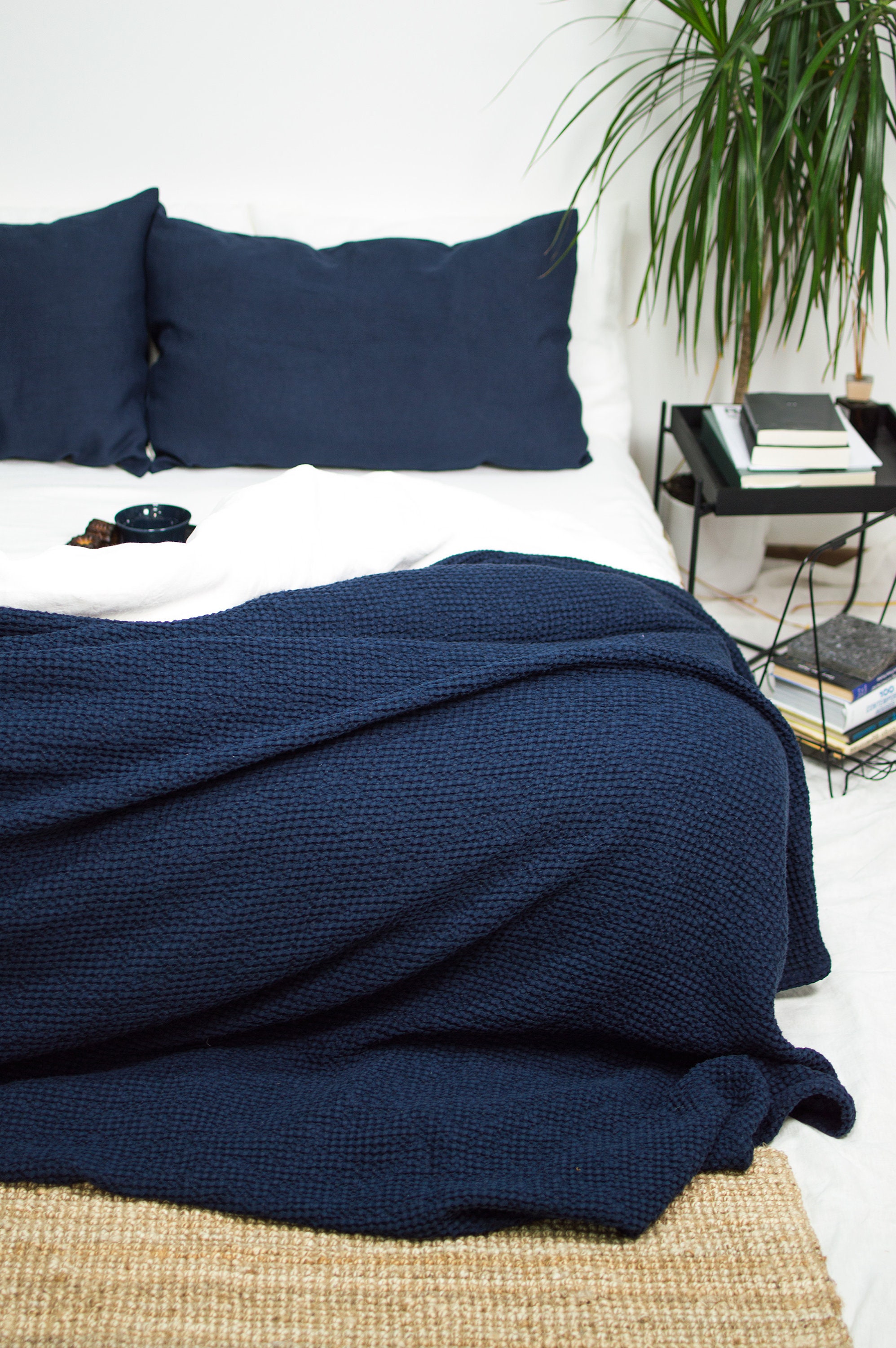 Waffle Coverlet in Midnight Blue. Waffle Bed Cover in Navy - Etsy