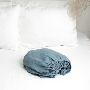 DUSTY BLUE LINEN Sheet Set. Fitted Sheet, Flat Sheet & 2 Pillowcases in ...