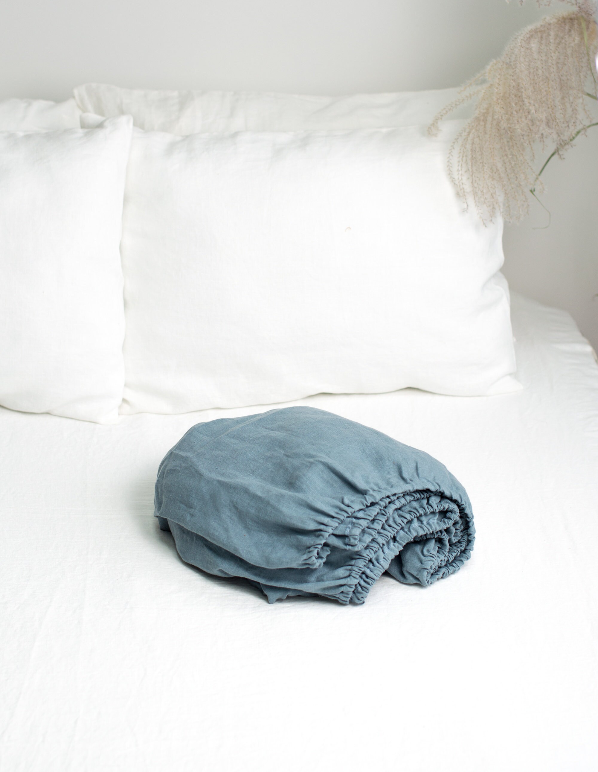 DUSTY BLUE LINEN Sheet Set. Fitted Sheet Flat Sheet & 2 - Etsy