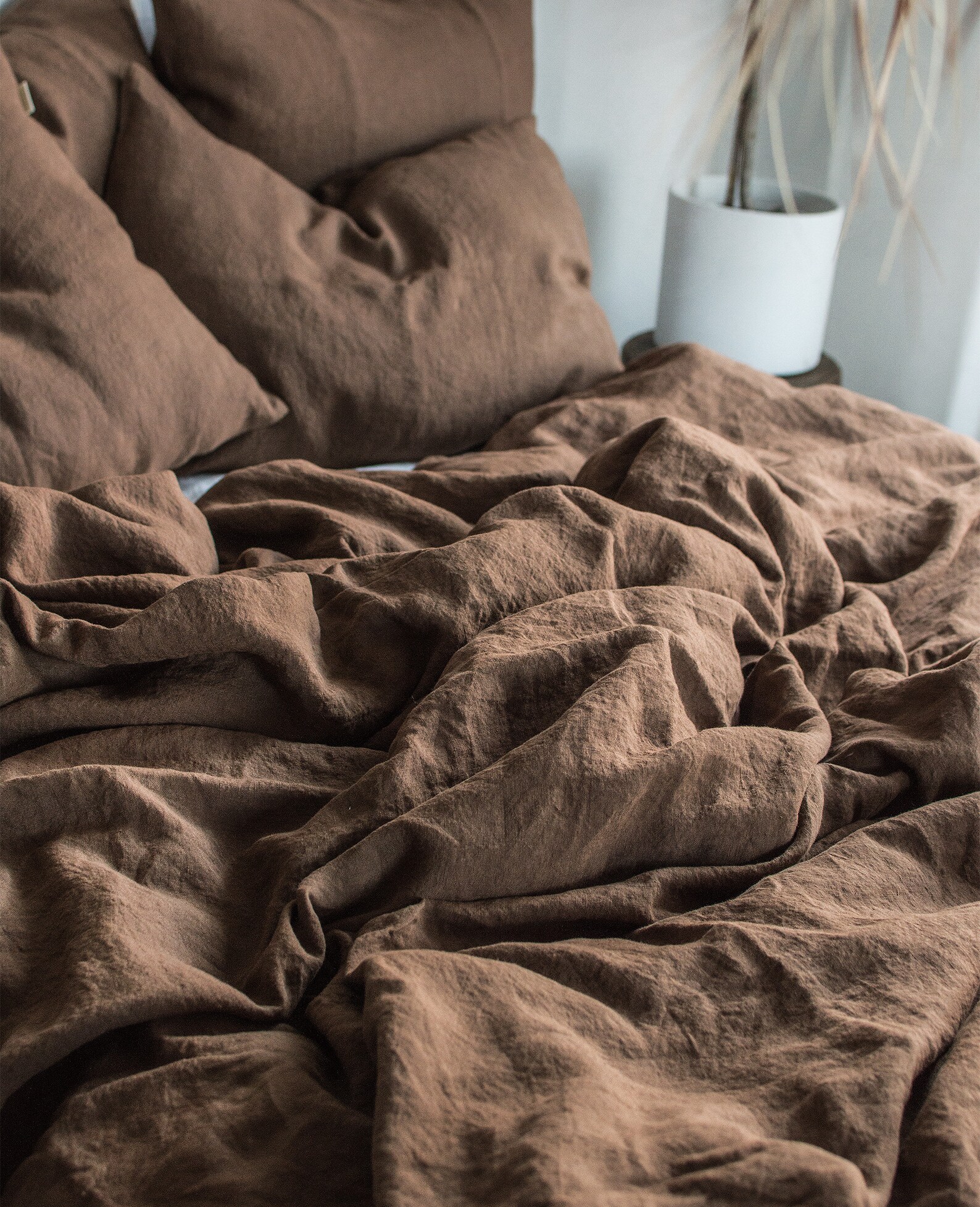 Linen Bedding Set in Walnut. Duvet Cover and 2 Pillowcases Set. King ...