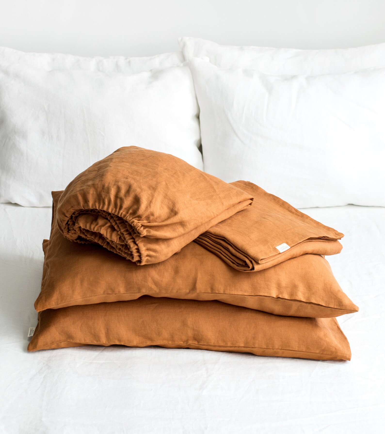 CINNAMON LINEN SHEET Set. Stonewashed Fitted Sheet Flat | Etsy