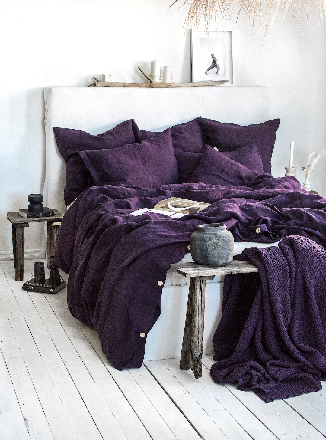 Linen Bedding Set in Plum. Duvet Cover & 2 Pillowcases Set in King ...