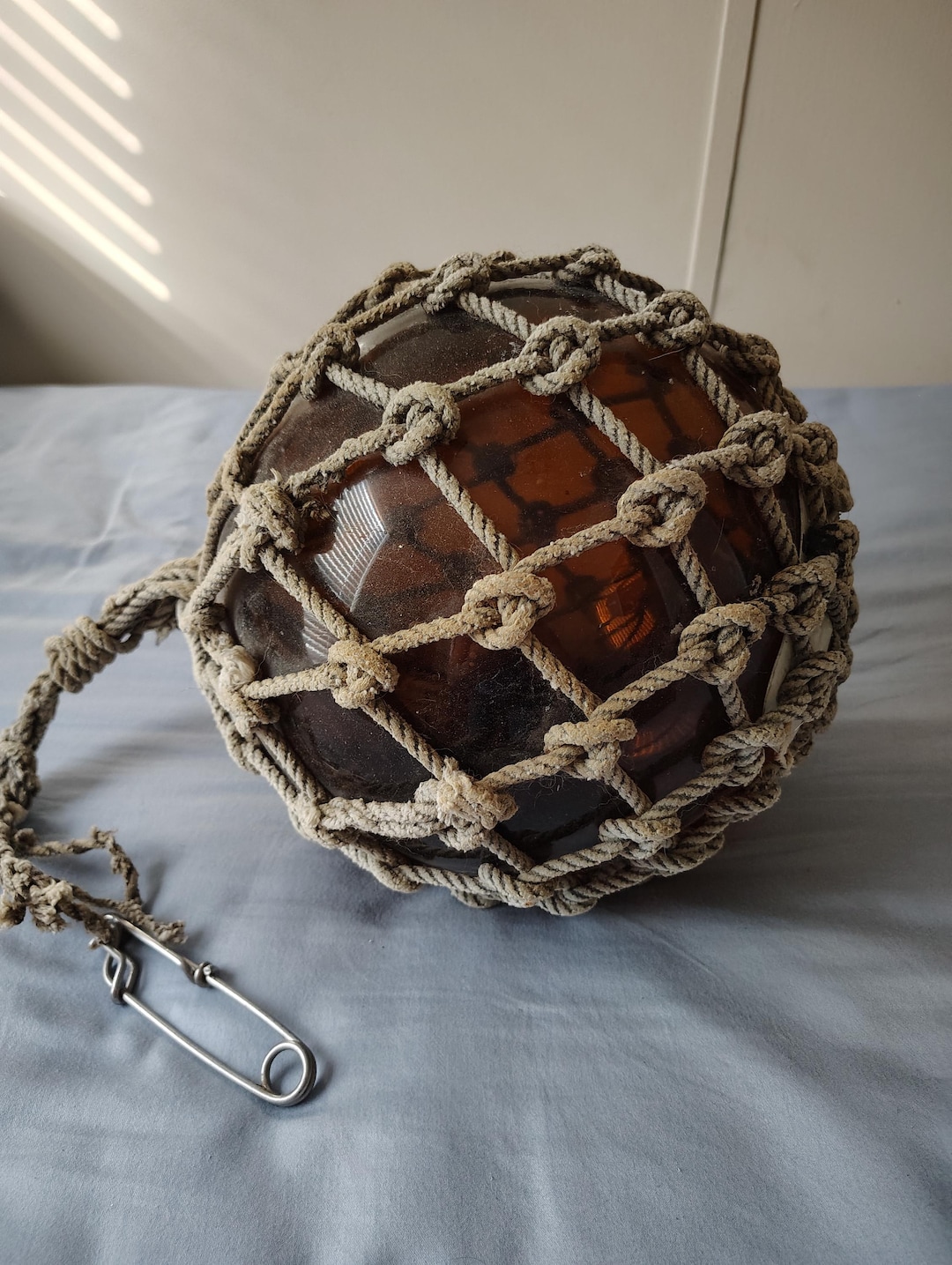 Antique Real Large Japanese Hand Blown Glass Float W/ Net and ...