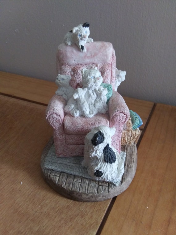 Vintage Stone Kick Knack Chair Full of Kitties 4 X 4 - Etsy