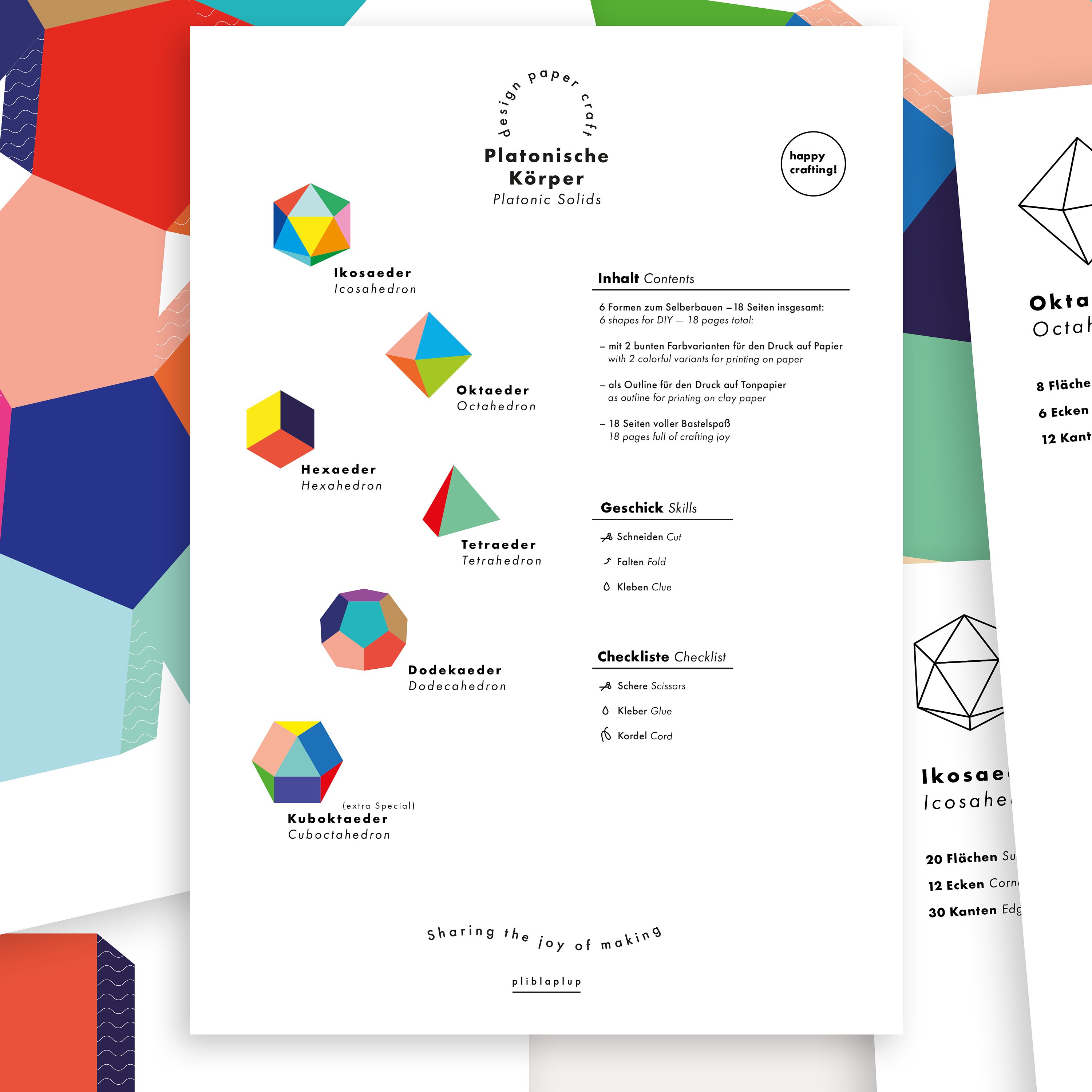 DIY Craft Sheet Platonic Solids Mobile Set to Build Yourself, Colorful ...