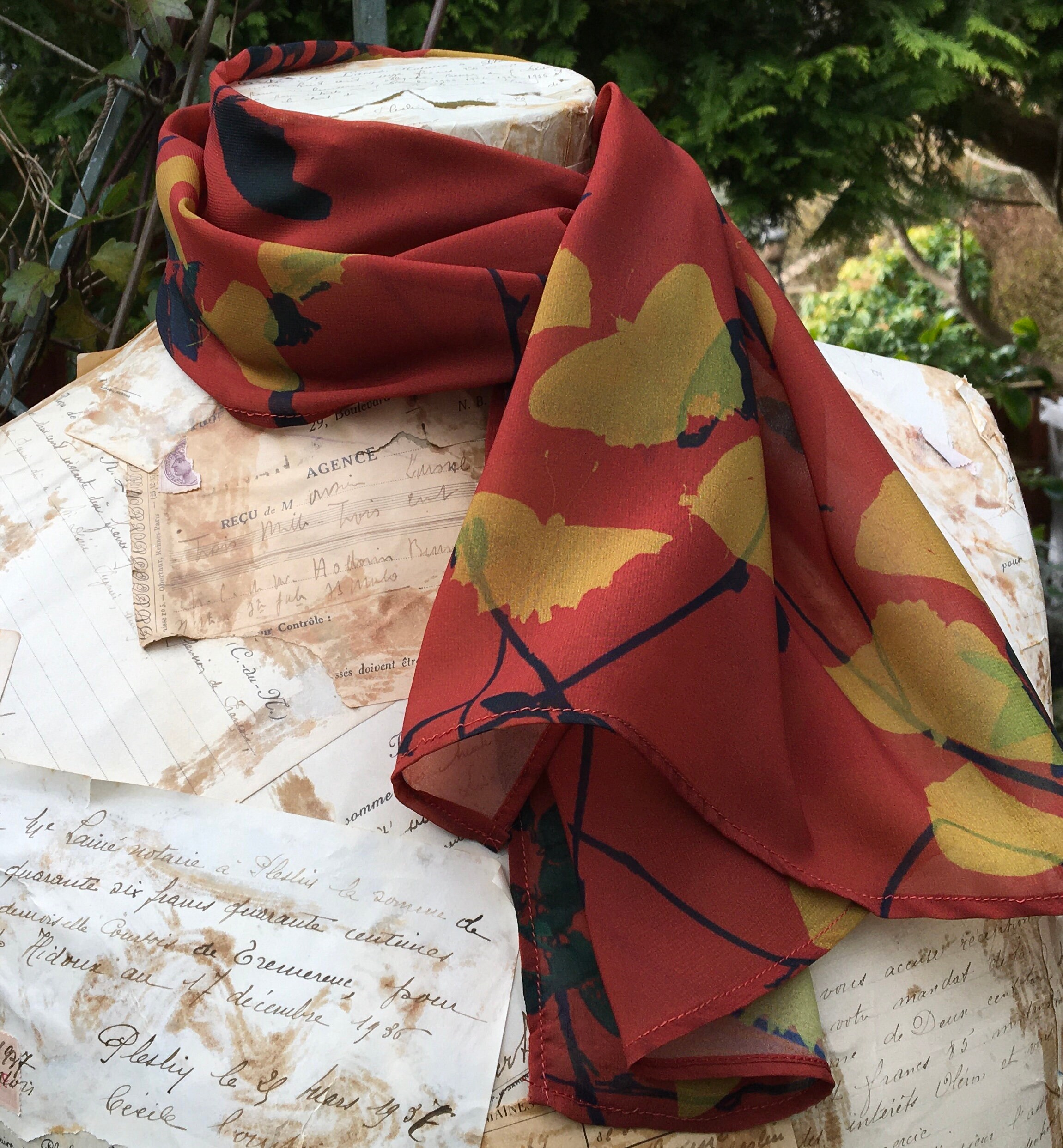 Small Chiffon Scarf With Original Design - Etsy