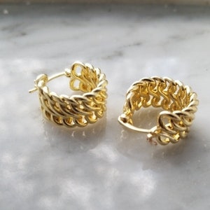 Chain Link Hoop Earrings, Gold Chain Hoop Earrings, Cuban Link Hoop ...