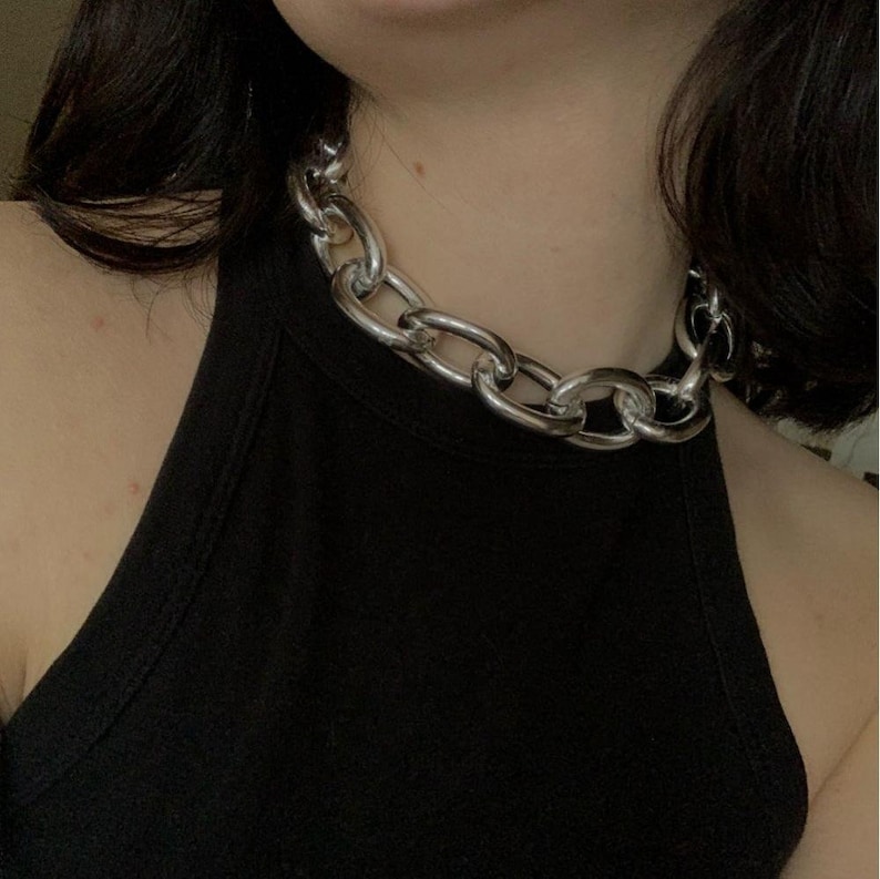 Chunky Silver Chain Choker, Chain Choker Necklace, Cuban Link Choker ...