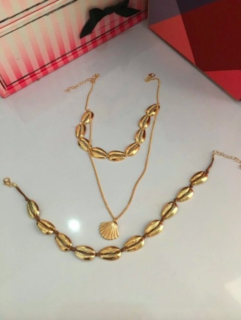 Gold Cowrie Choker Necklace, Sea Metal Shell Choker, Shell Hawaiian ...