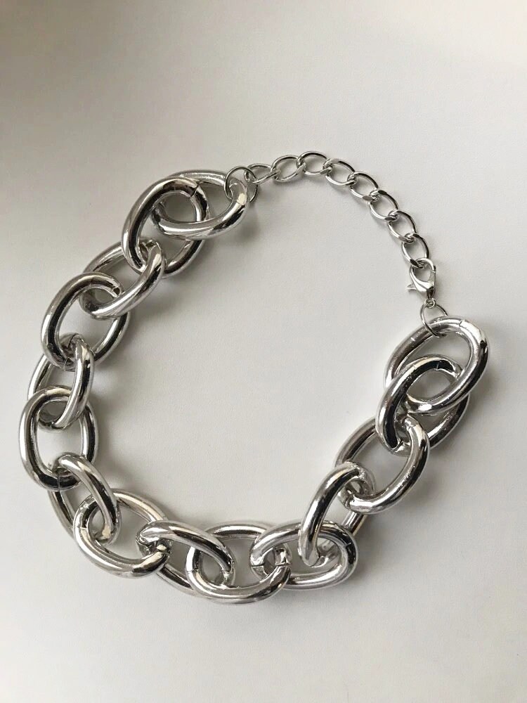 Chunky Silver Chain Choker, Chain Choker Necklace, Cuban Link Choker ...