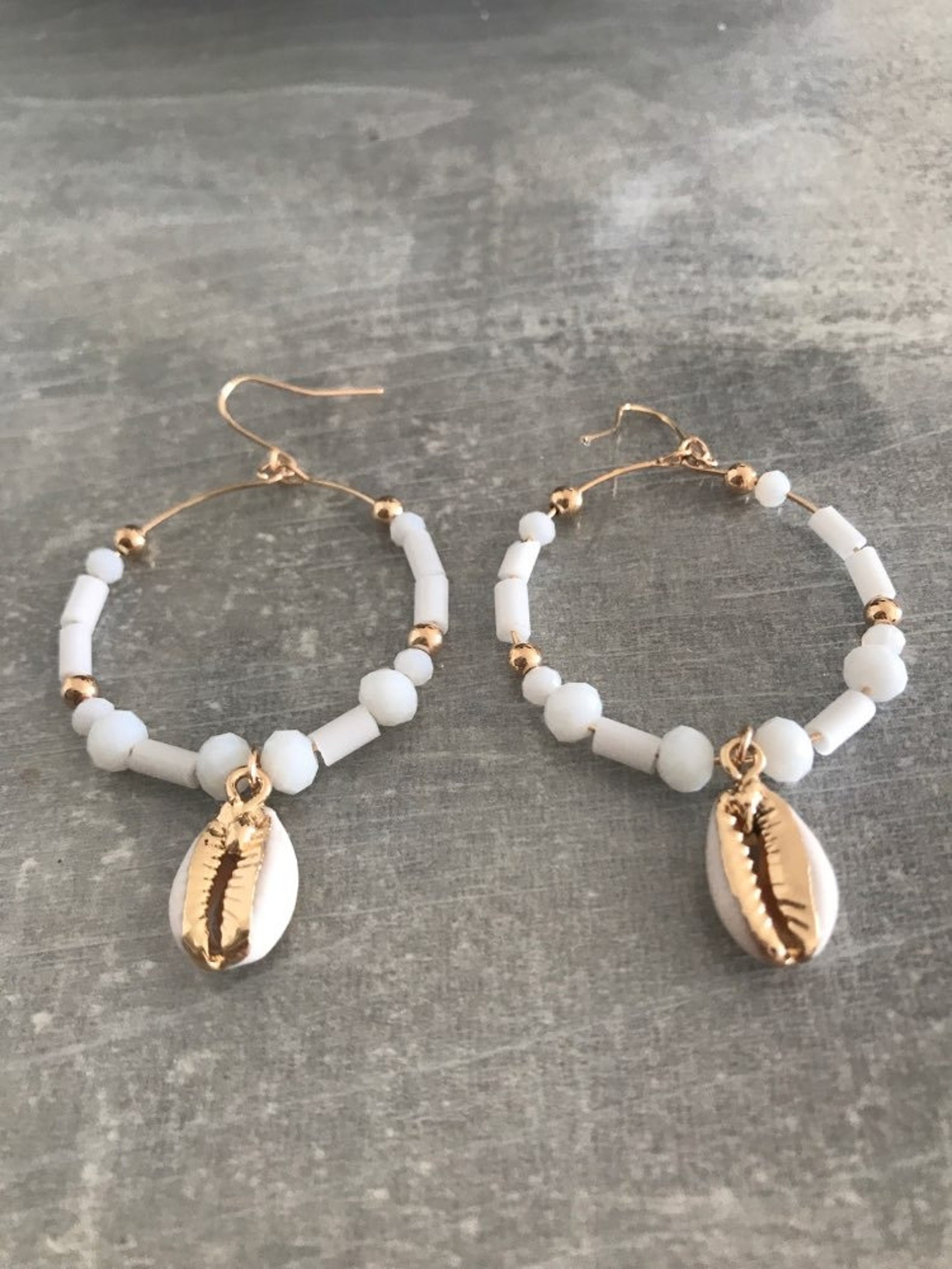 Shell Hoop Earrings, Gold Shell Earrings, Tortoise Shell Earrings, Puka ...